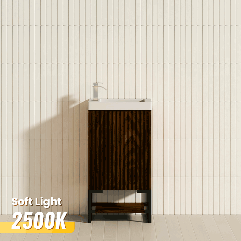 Brown Oak Fluted Freestanding Mini Vanity with Poly Top - MyHomeware