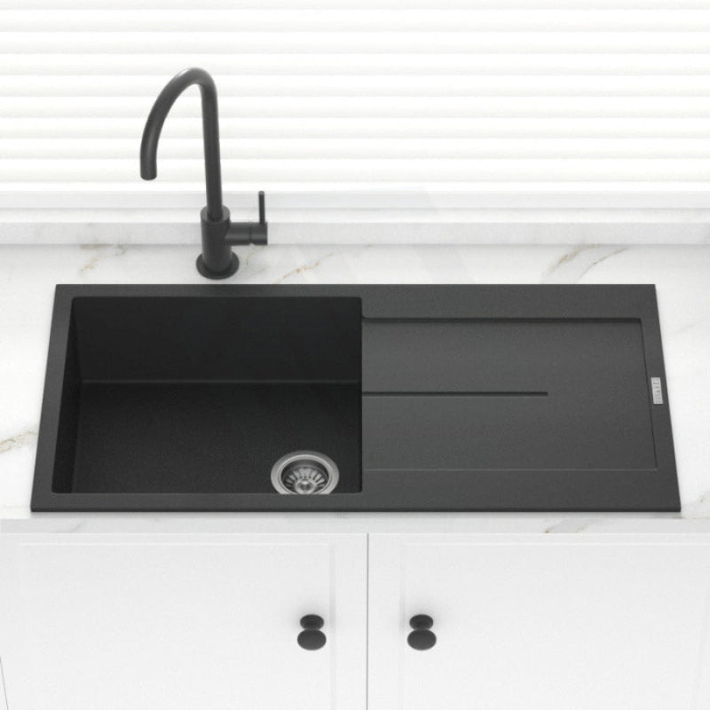 Kitchen Sink Single Drain Board Square 1000mm Black - MyHomeware