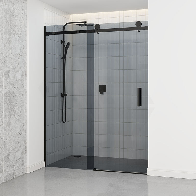 Grey Glass Frameless Shower Screen Black Rail - MyHomeware