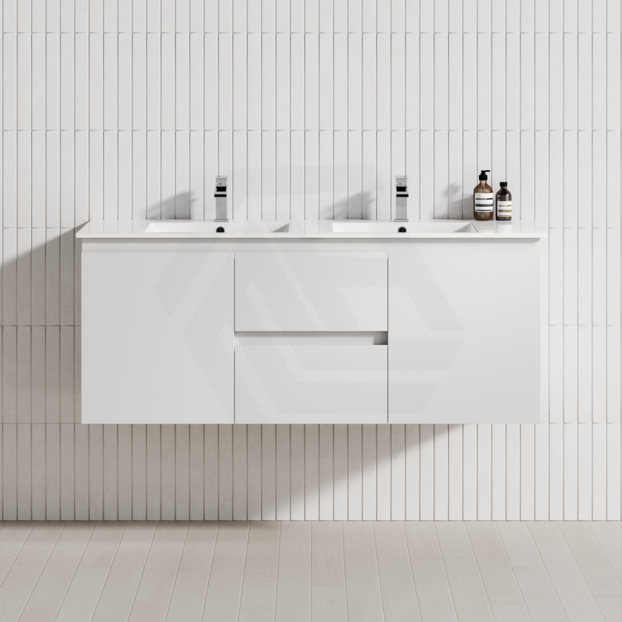 1200mm PVC Wall Hung Vanity Double Bowls Gloss White - MyHomeware