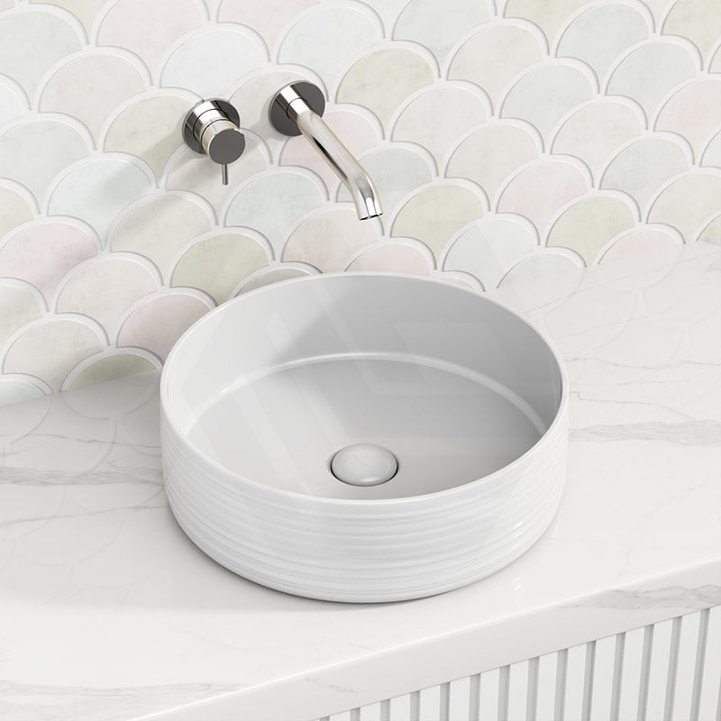 Above Counter Basin Round Ceramic Stripe Pattern Gloss White - MyHomeware