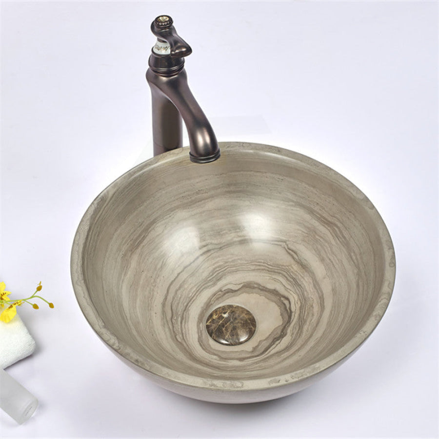 Above Counter Stone Basin Round Wooden Grey Marble - MyHomeware