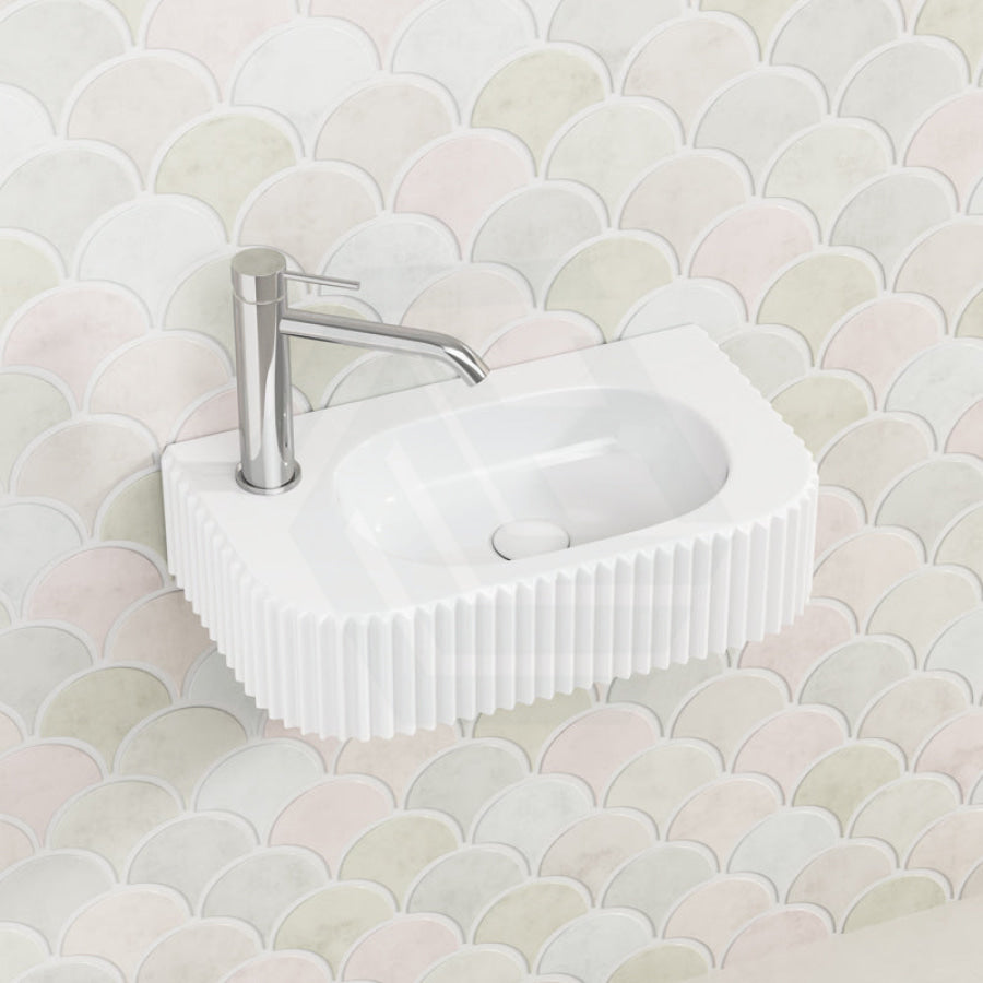 450mm Fluted Wall Hung Ceramic Basin Gloss White - MyHomeware
