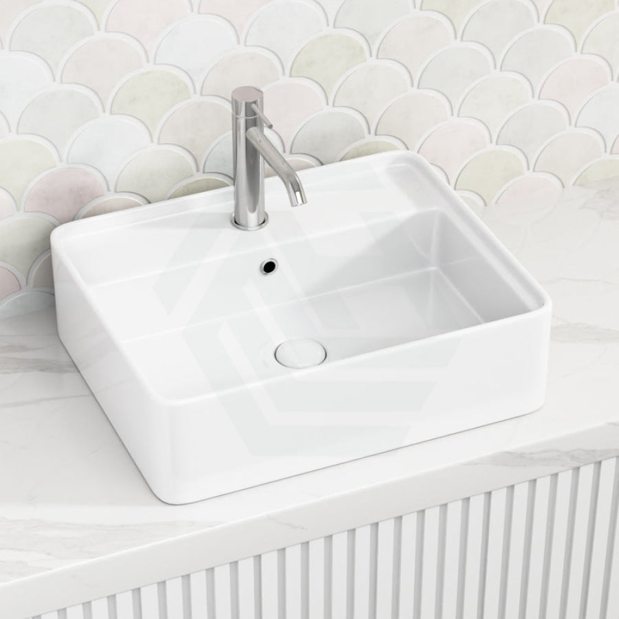 Basin Rectangle Ceramic With Overflow Gloss White - MyHomeware