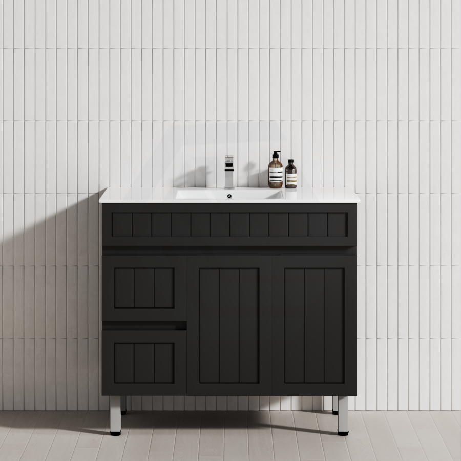 PVC Hampton Bathroom Vanity With Legs Matt Black - MyHomeware