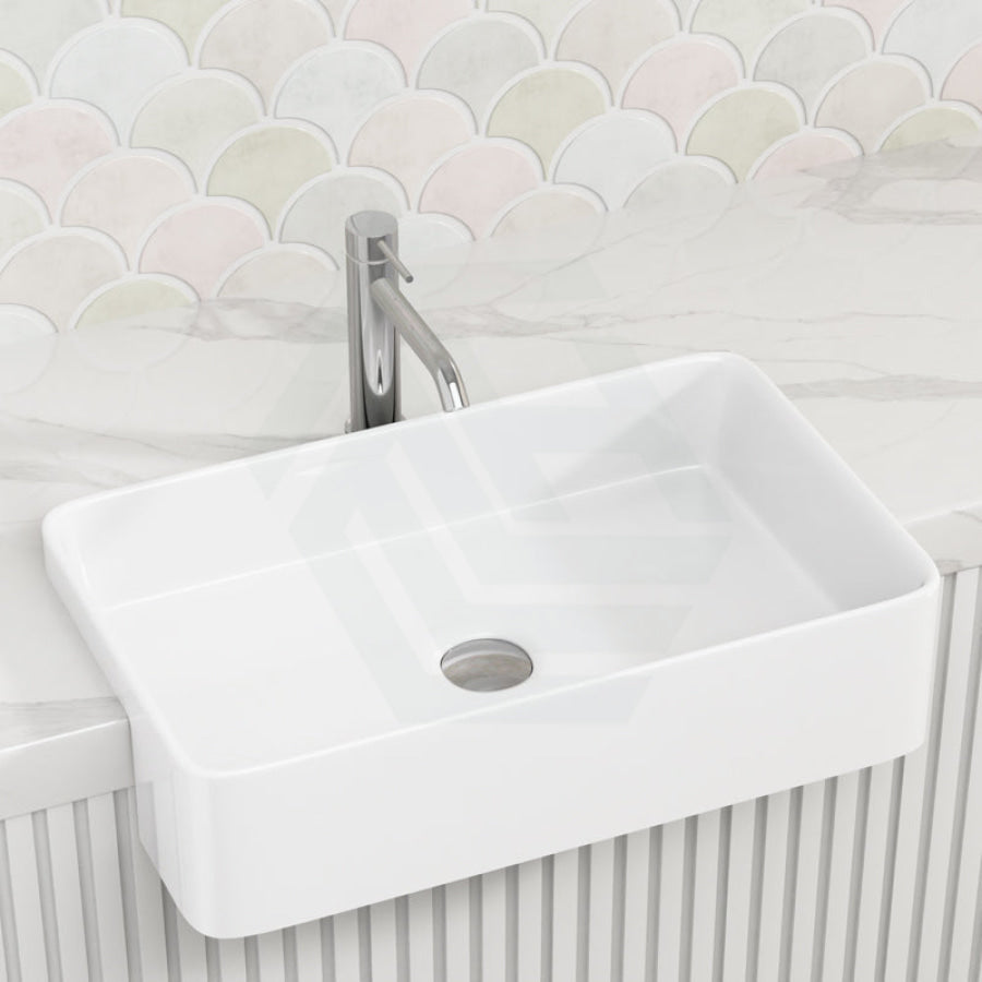 Semi Recessed Basin Gloss White Ceramic Rectangle - MyHomeware