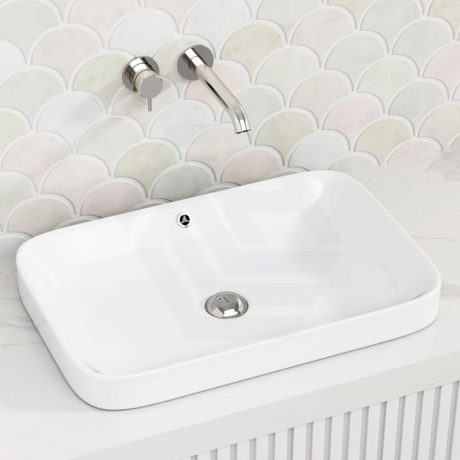 Inset Ceramic Basin Gloss White Rectangle Overflow Hole - MyHomeware