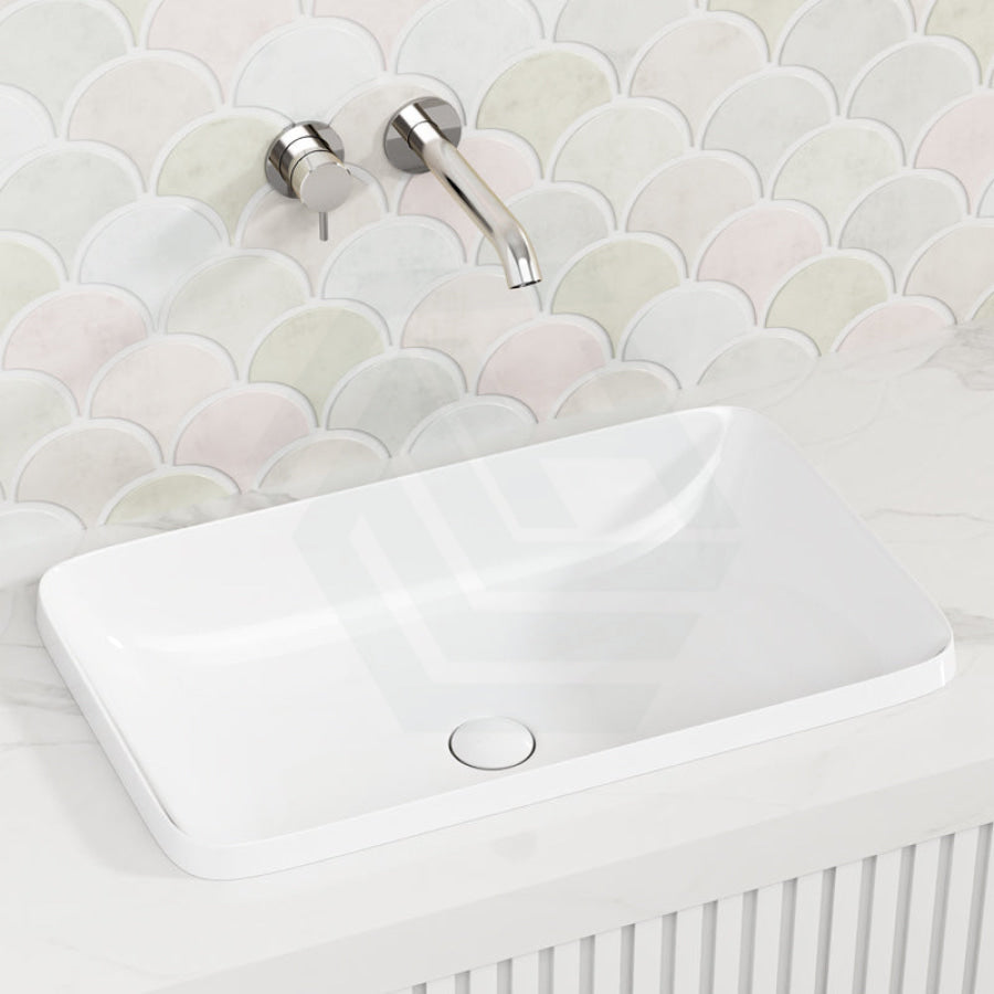 610mm Rectangle Inset Ceramic Basin Gloss White - MyHomeware