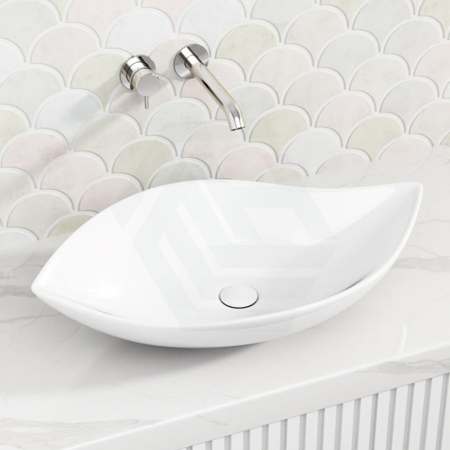 Ceramic Basin Above Counter Leaf-Shape Gloss White - MyHomeware