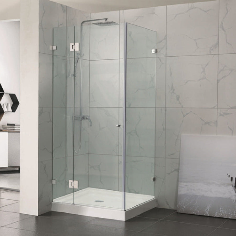 Tempered Glass Shower Screen L Shape Hinges Door Panel - MyHomeware