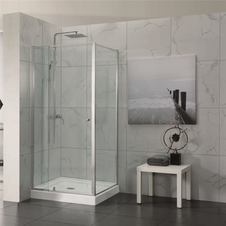 Semi-frameless Shower Screen L Shape Pivotal Door Chrome - MyHomeware