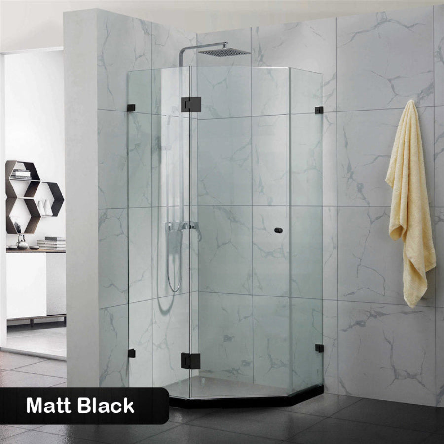 Frameless Shower Screen Tempered Glass Diamond Shape in Matt Black