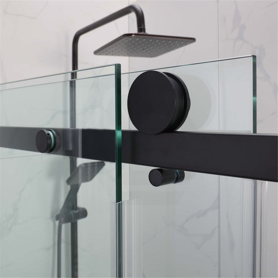 Tempered Glass Shower Screen Sliding Round Handle Black - MyHomeware