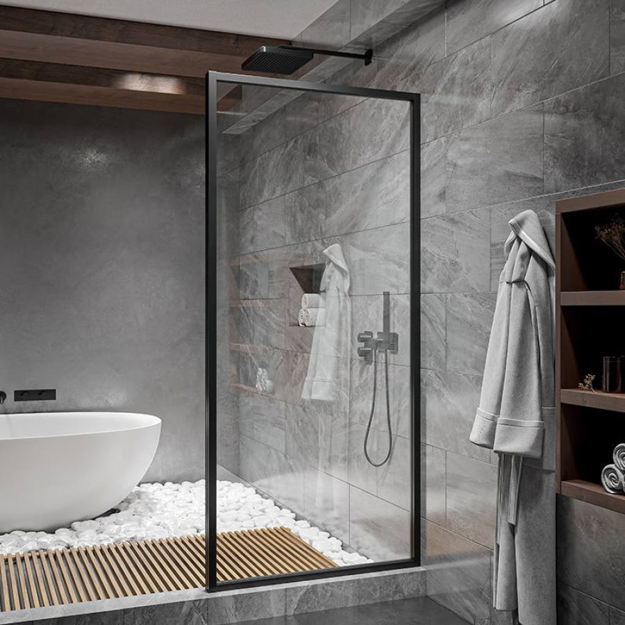 Walk-in Shower Screen Framed Single Panel Fixed Black - MyHomeware