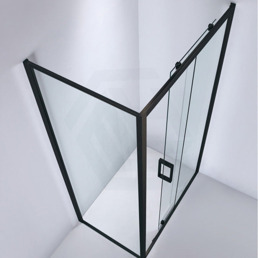 Shower Screen Semi-frameless Sliding L Shape Matt Black - MyHomeware