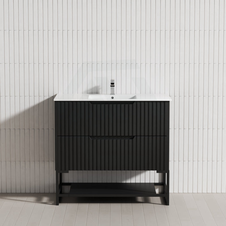 Bali Matt Black Freestanding Fluted Vanity with Drawers -MyHomeware