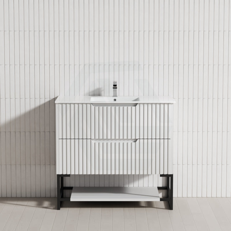 Bali Matt White Freestanding Fluted Vanity with Drawers -MyHomeware