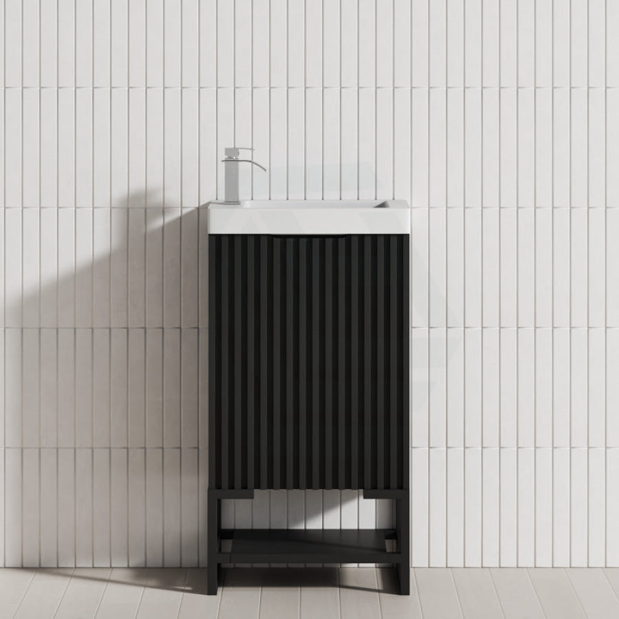 Matt Black Fluted Freestanding Mini Vanity with Poly Top - MyHomeware