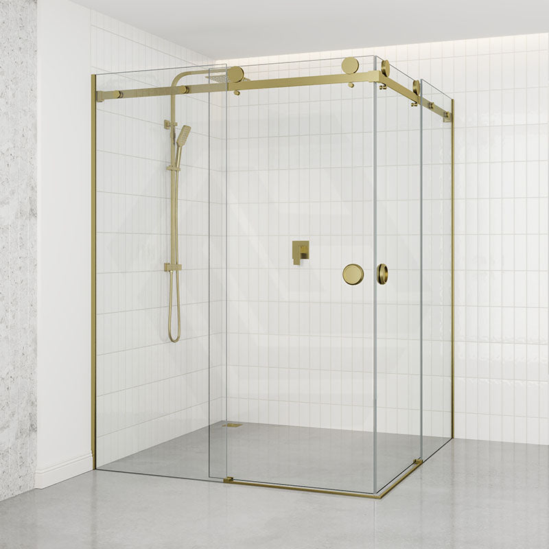 Tempered Glass Shower Screen Double Sliding Brushed Gold - MyHomeware