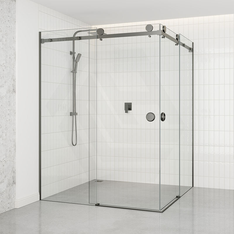 Tempered Glass Shower Screen Double Sliding Gunmetal Grey - MyHomeware