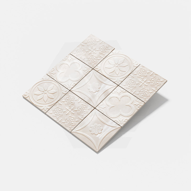 Lucciola Hueso Gloss Beige Polished Patterned Tiles - MyHomeware