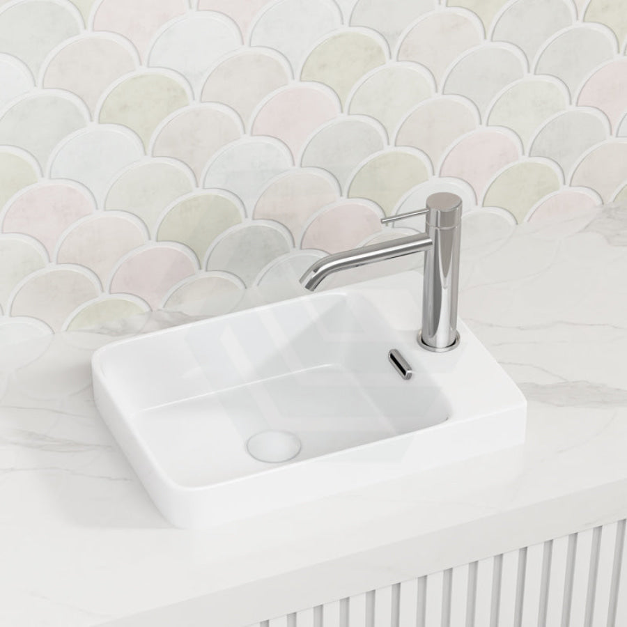 Fienza Mini Ceramic Basin Gloss White Overflow Hole - MyHomeware