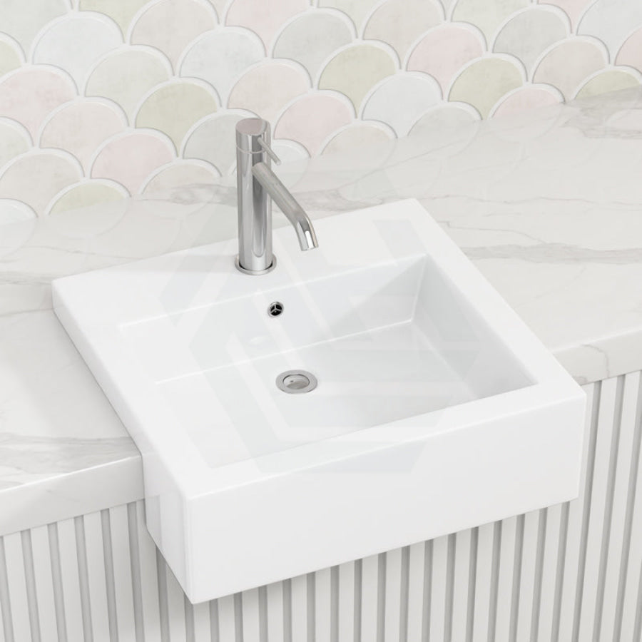 Fienza Square Gloss White Semi Recessed Ceramic Basin - MyHomeware