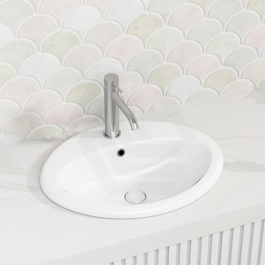 Fienza Gloss White Fully-Inset Ceramic Basin Oval Overflow Hole ...