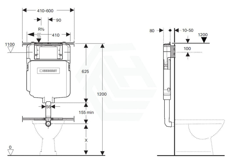 Geberit Inwall Cistern with Button and R&T Wall Floor Pan - MyHomeware