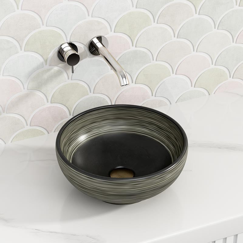 Round Basin Above Counter Stripe Porcelain Matt Black - MyHomeware