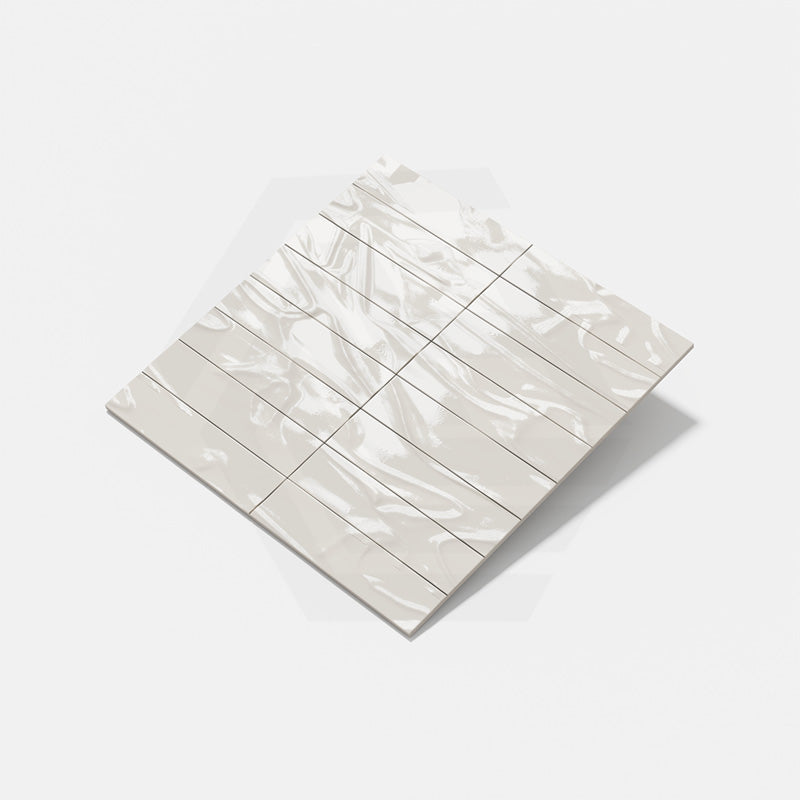 Wavy Ivory Gloss Subway Ceramic Beige Tile 75x300mm - MyHomeware