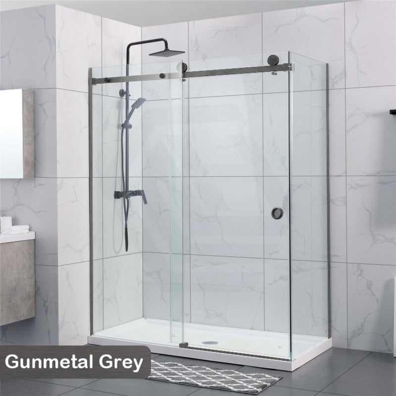 Tempered Glass Shower Screen Sliding Handle Gunmetal Grey - MyHomeware