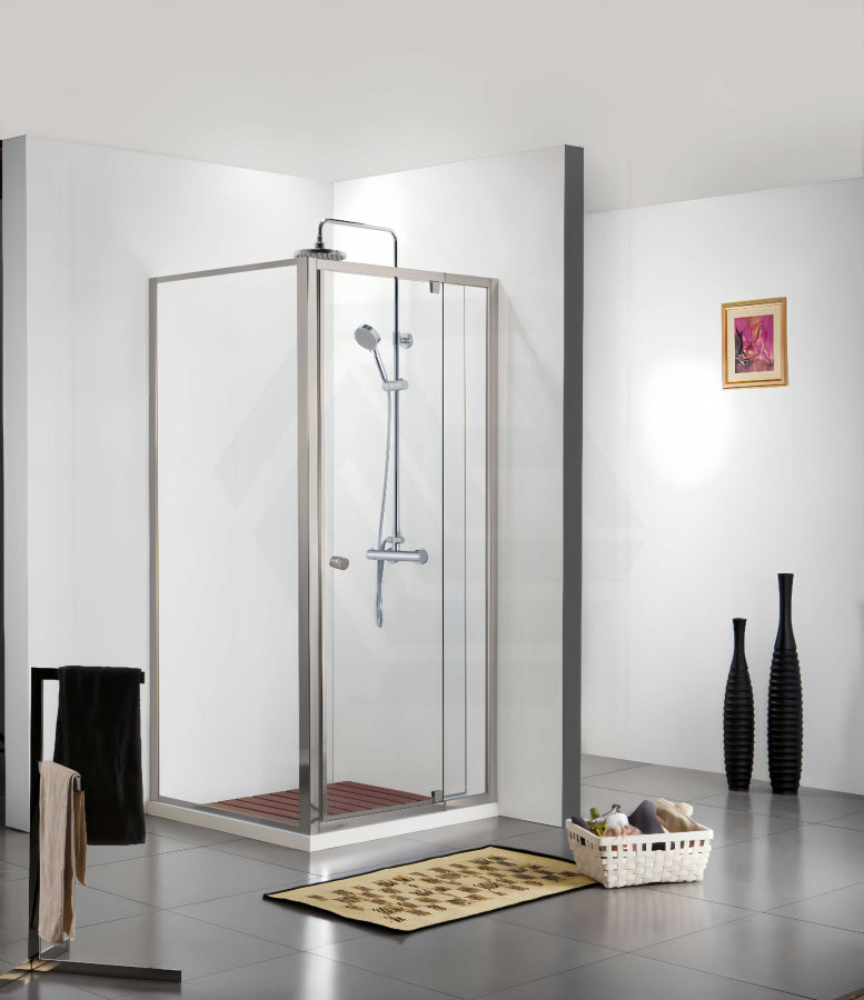 Nickel Semi-frameless L-Shape Pivot Door Shower Screen - MyHomeware