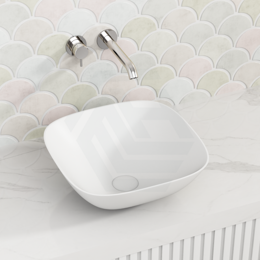 400mm Elba Square Stone Above Counter Basin Matt White - MyHomeware