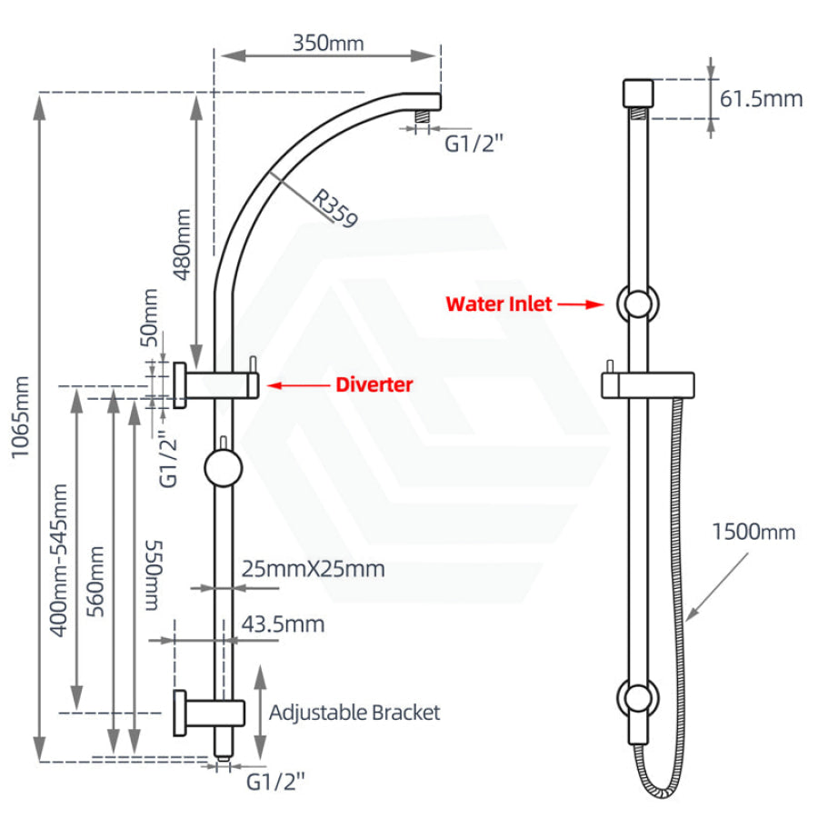 Aquaperla Twin Shower Rail With Diverter Top Inlet - MyHomeware