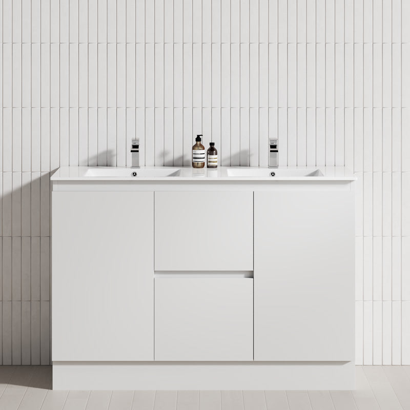 PVC Vanity With Double Bowls Kickboard Cabinet Gloss White - MyHomeware